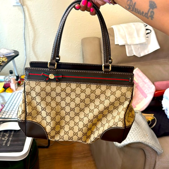 Gucci | Bags | Auth Gucci Web Sherry Line Mayfair Tote Bag Gg Canvas Leather Brown | Poshmark